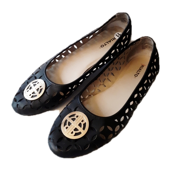 Rialto | Shoes | Rialto Leather Cutout With Gold Medallion Flats | Poshmark